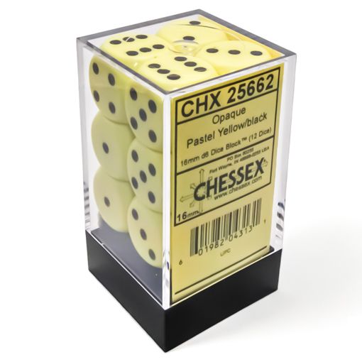 Chessex Manufacturing d6 Cube 16mm Opaque Pastel Yellow/black (12) Dice ...